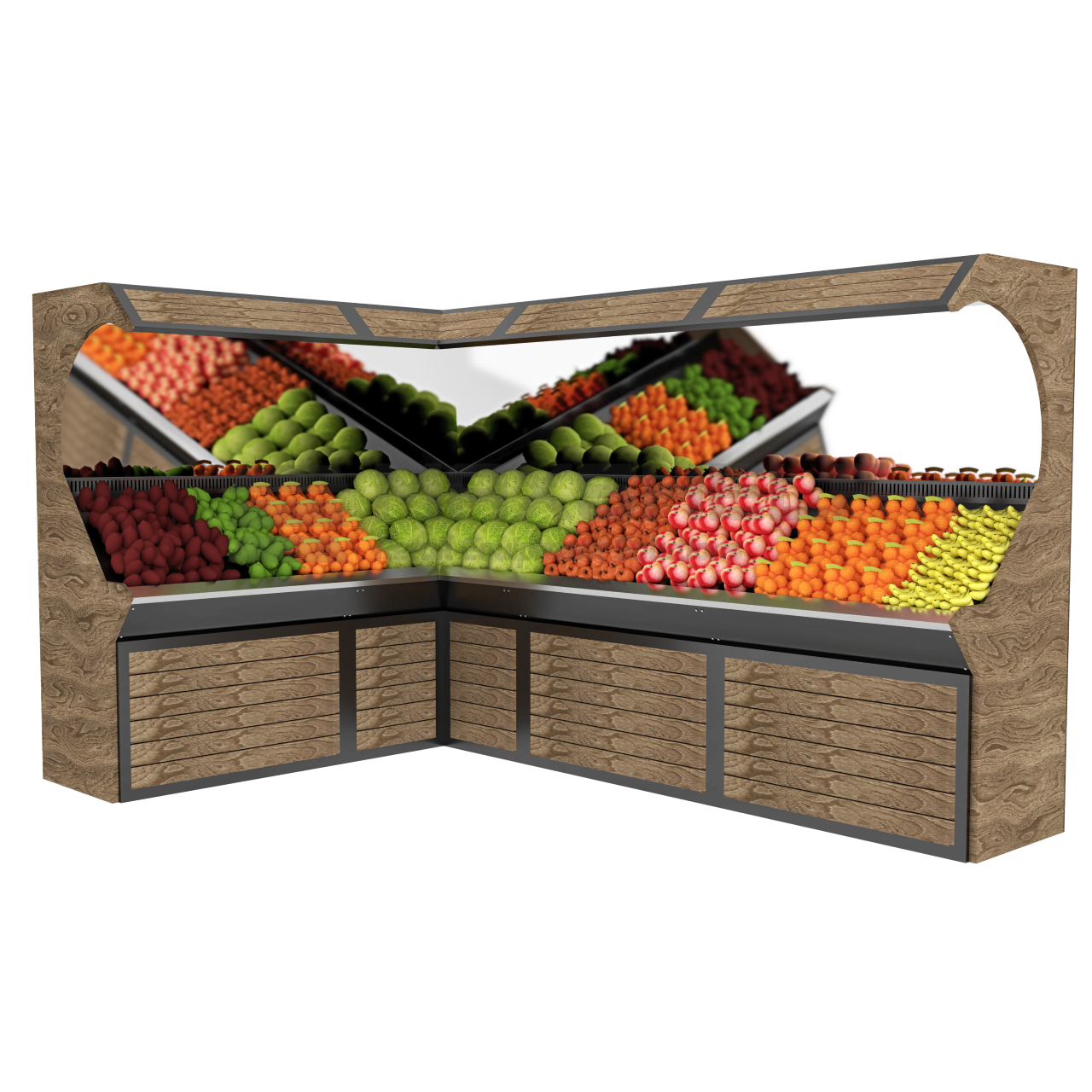 Bespoke Wooden fruit and vegetable stand with mirror - Maxshelf ...