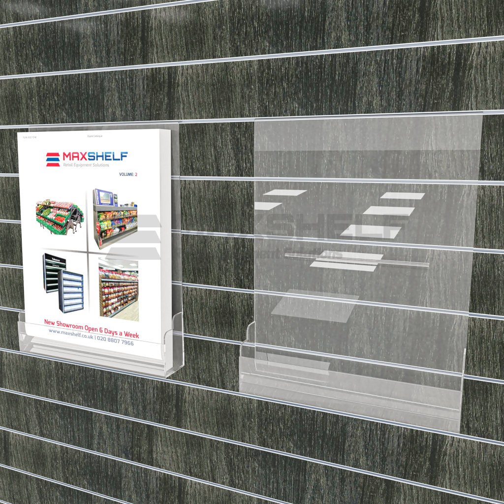 ACRYLIC LEAFLET HOLDER A4 SLATWALL - Maxshelf - Retail Equipment Solutions