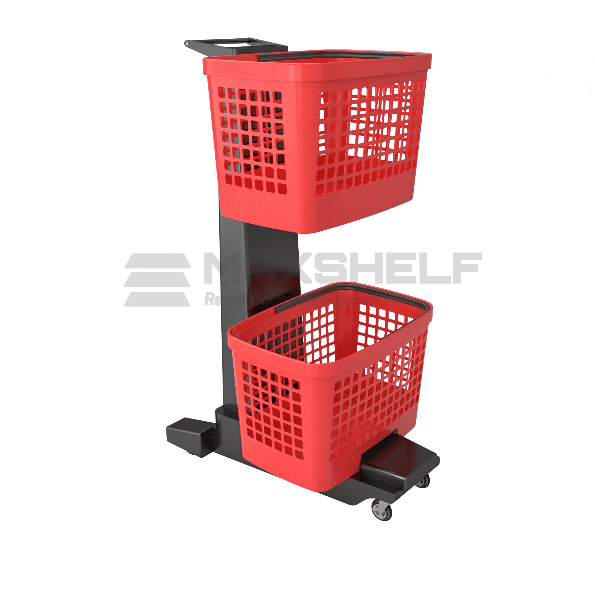 2 SHOPPING BASKETS ON PLASTIC TROLLEY 60 LITRES RED - Maxshelf - Retail ...