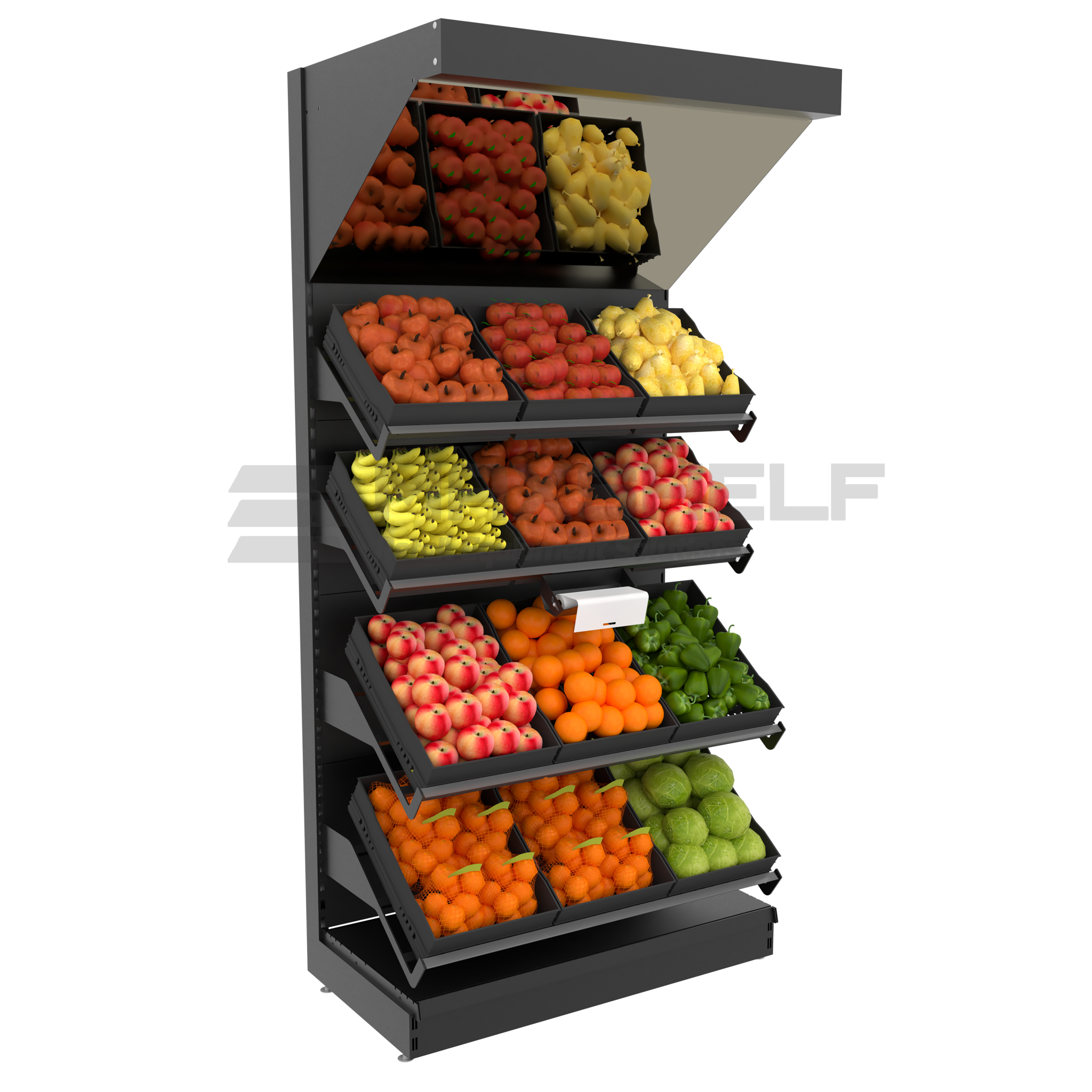 FRUIT & VEG UNIT WITH Black mirror canopy (sloping shelf) - Maxshelf ...