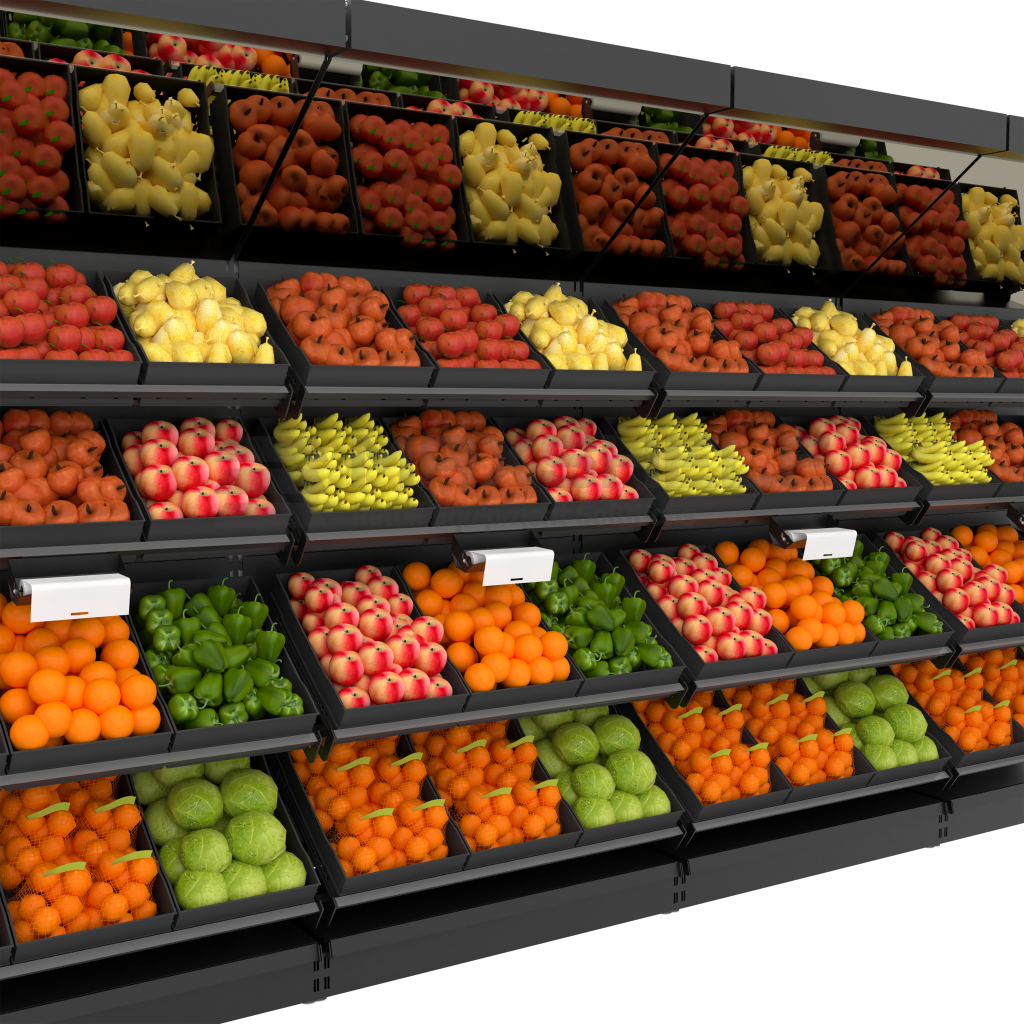 FRUIT & VEG UNIT WITH Black mirror canopy (sloping shelf) - Maxshelf ...