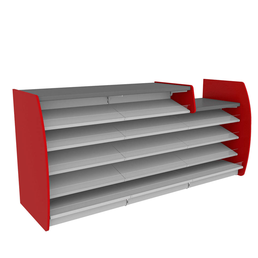 3m SHOP COUNTER WITH END DROP WITH RED SIDES - Maxshelf - Retail ...