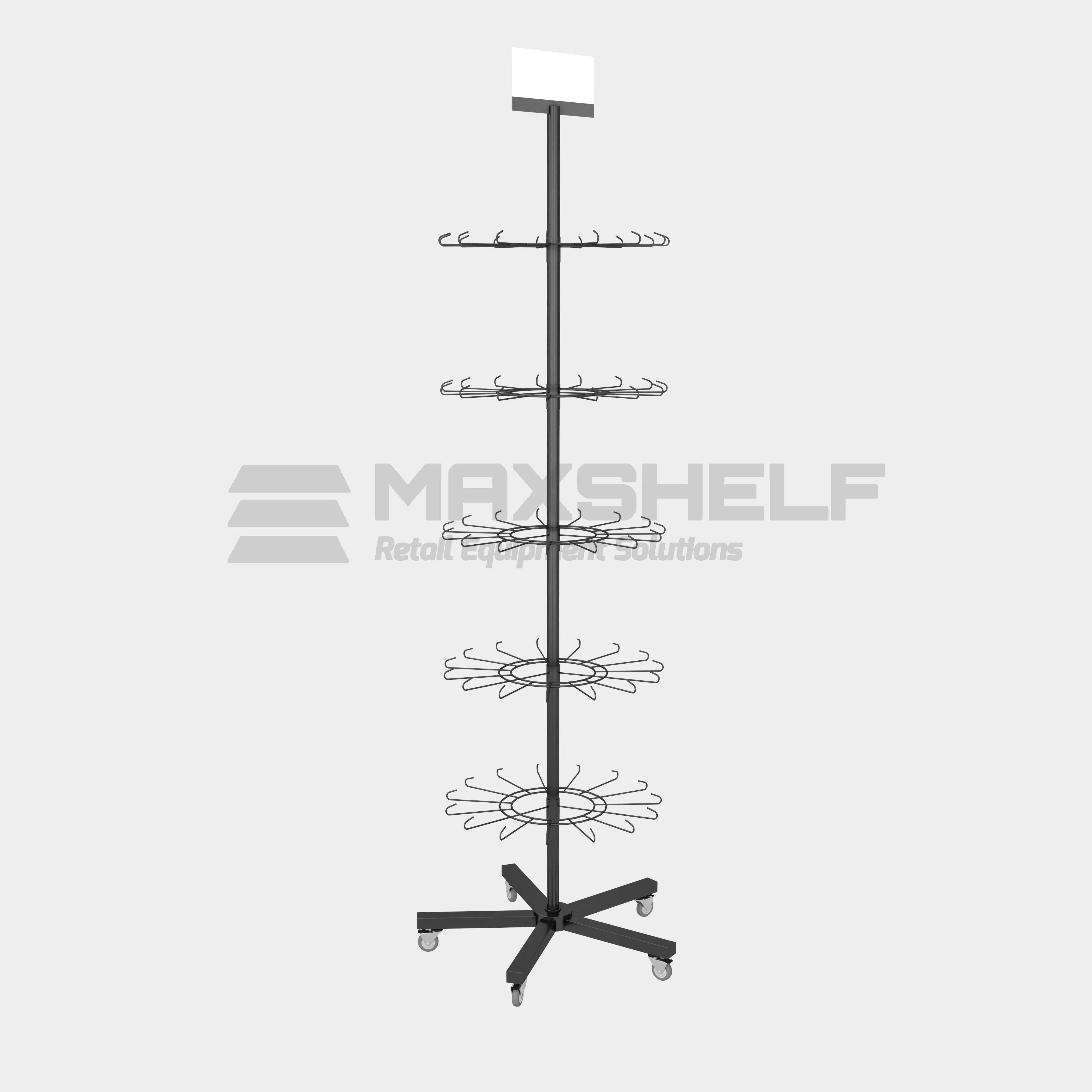 SPINNING RACK WITH HOOKS 5 TIERS D500mm*H1800mm BLACK - Maxshelf ...